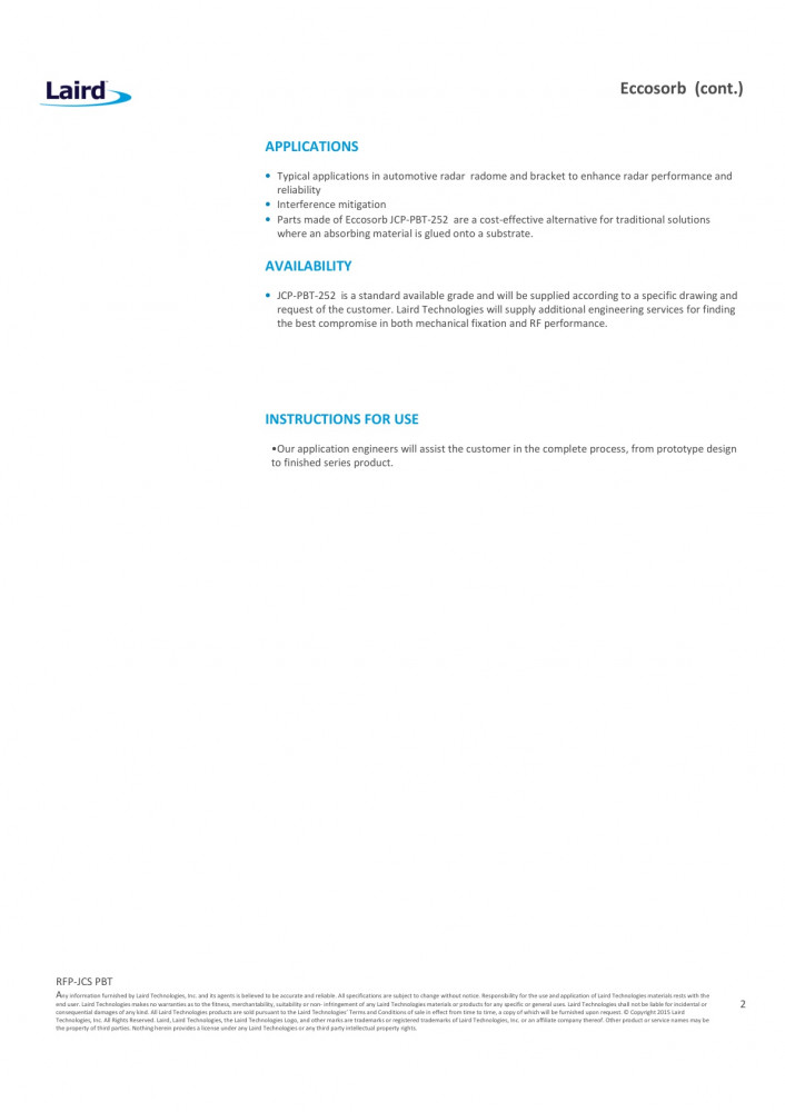 ECCOSORB JCP-PBT-252 technical document, page 2