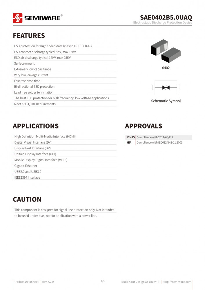 SAE0402B5.0UAQ datasheet page 1