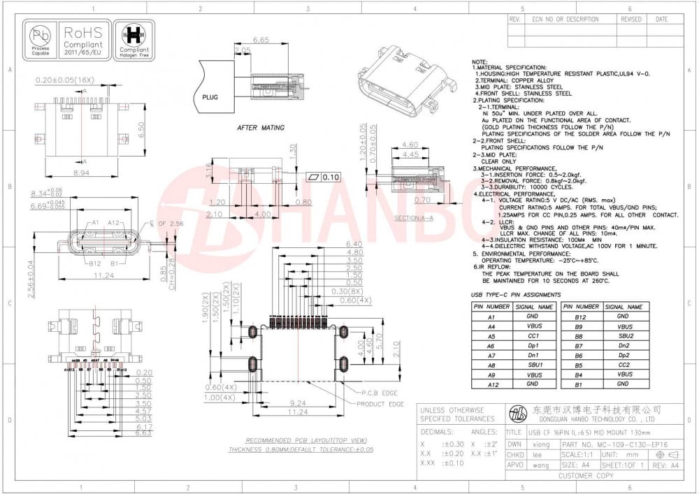 MC-109-C130-EP16 USB Type-C drawing page 1