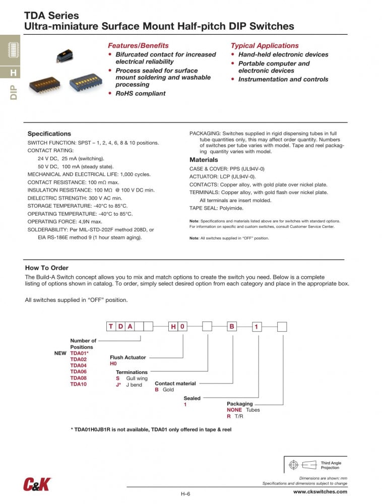 C&K TDA Series datasheet page 1