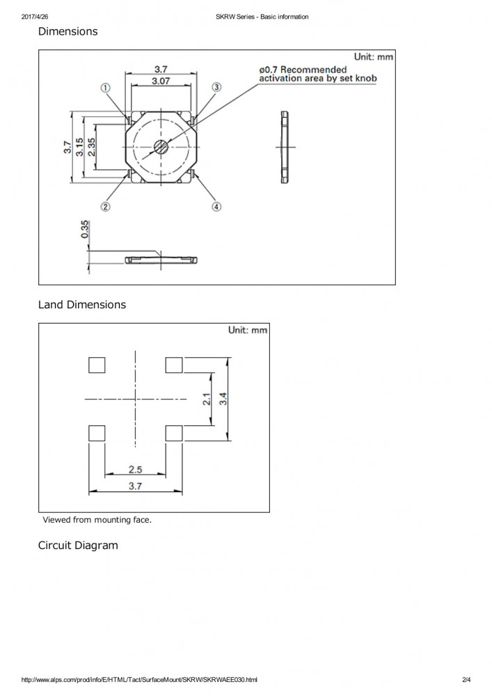SKRWAEE030 land dimensions and mounting view
