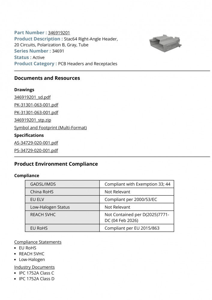 MOLEX 346919201 technical document preview, page 1
