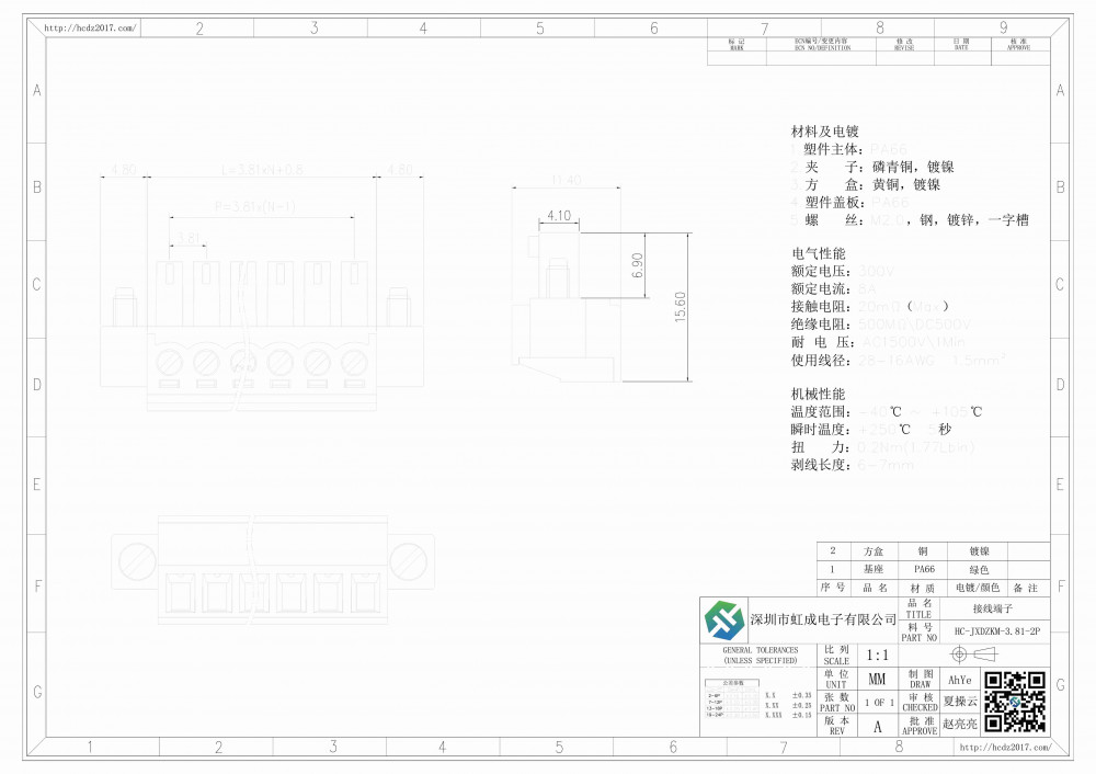 HC-JXDZKM-3.81-2P technical drawing