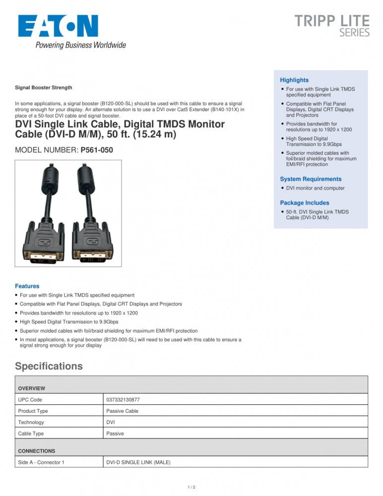 EATON P561-050 technical document page 1