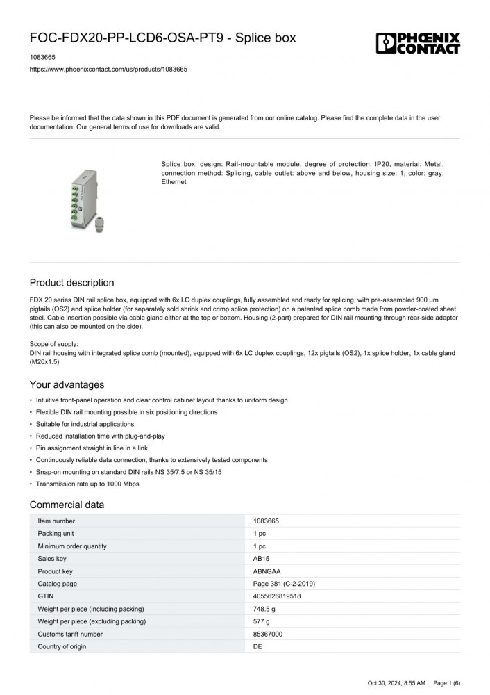 Phoenix Contact 1083665 technical document page 1