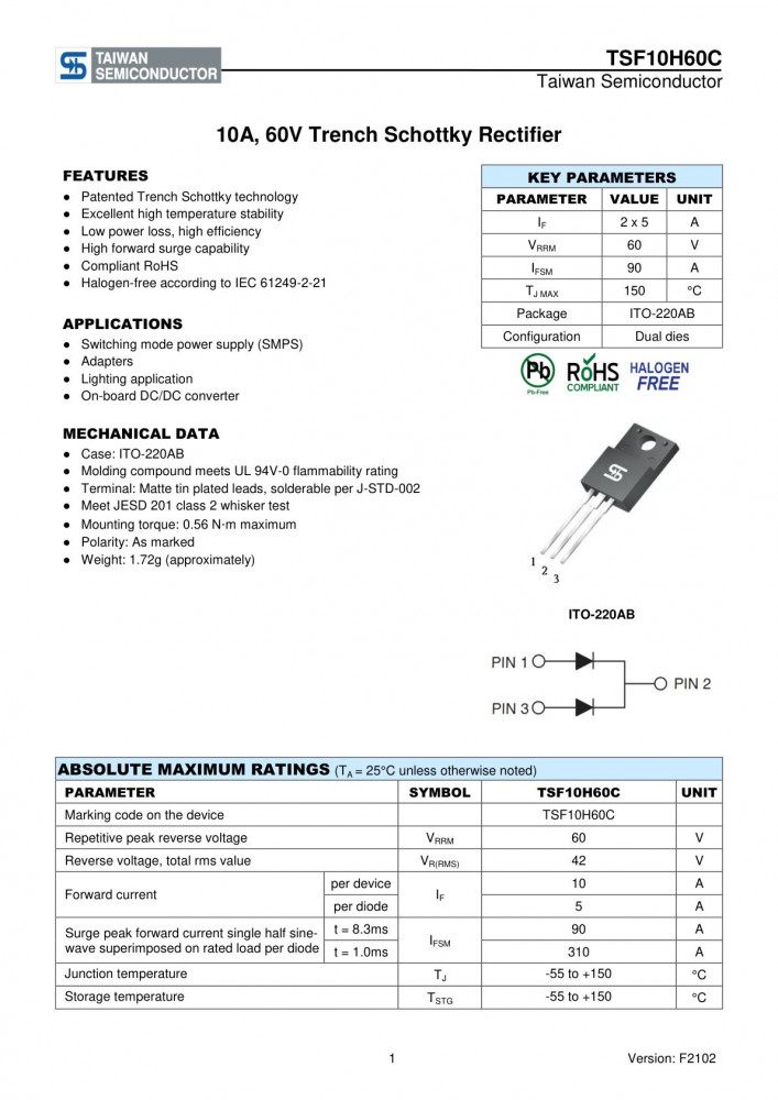TSF10H60C datasheet page 1