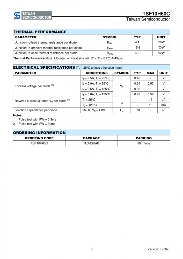 TSF10H60C datasheet page 2