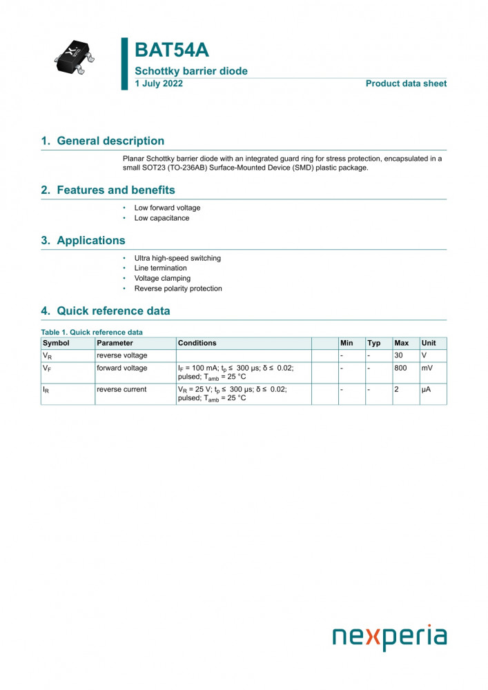 BAT54A,215 datasheet page 1