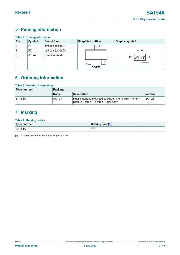BAT54A,215 datasheet page 2