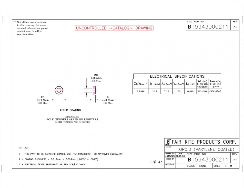 Fair-Rite 5943000211 technical document preview
