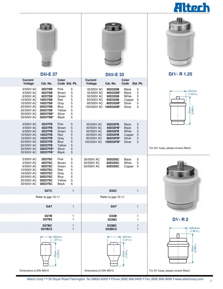 Altech Diazed fuse catalog page two