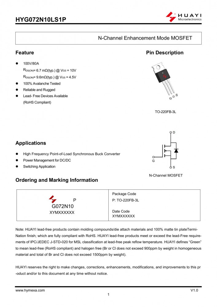 HYG072N10LS1P datasheet page 1