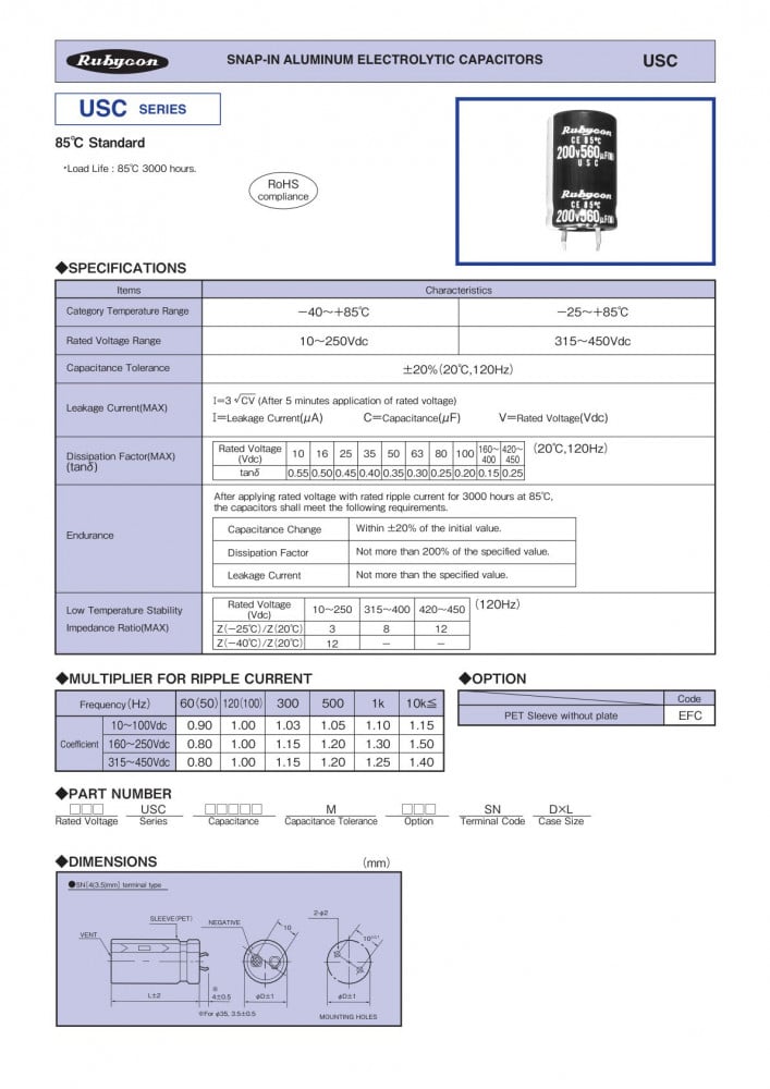 Rubycon 63USC10000MEFCSN30X50 document page 1