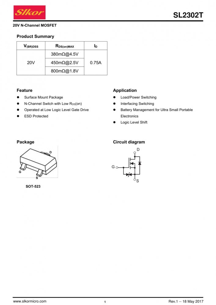 SL2302T datasheet page 1
