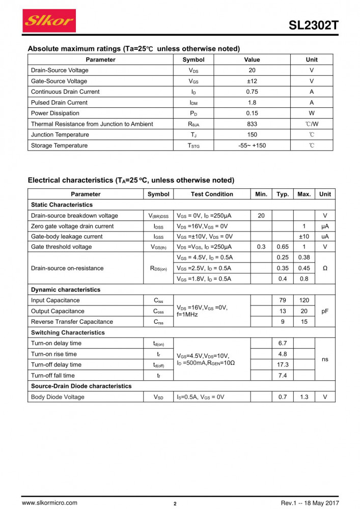 SL2302T datasheet page 2