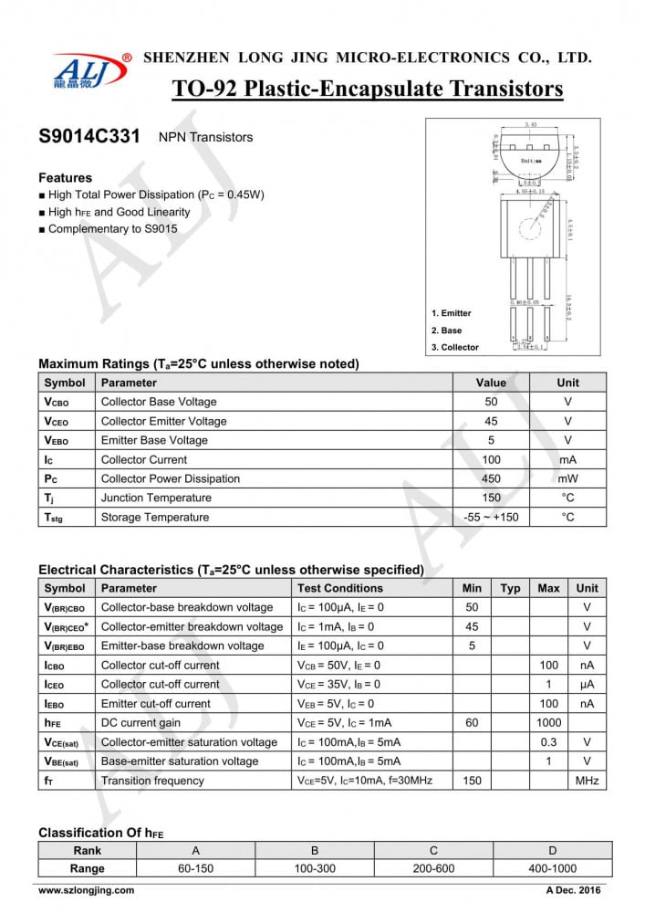 ALJ S9014C331 datasheet page 1