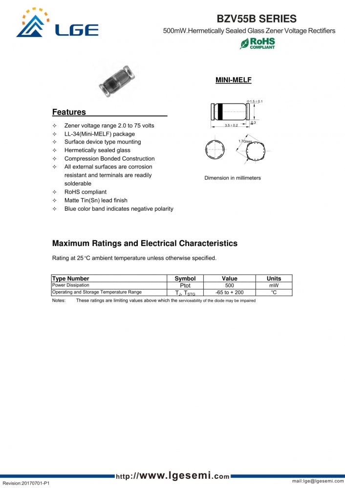 BZV55B series datasheet page 1