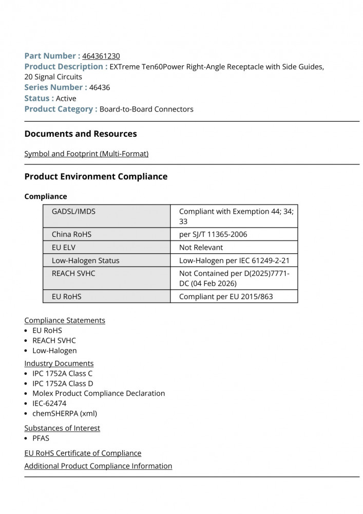 MOLEX 464361230 technical document image, page 1