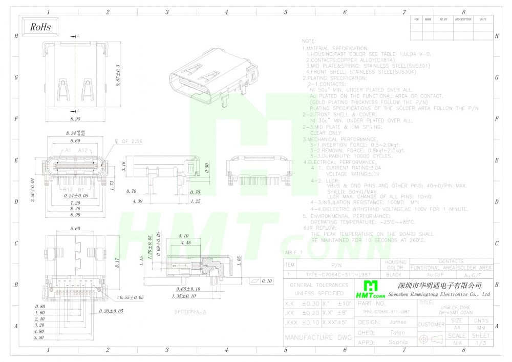 TYPE-C7064C-511-L987 manufacturing drawing page 1
