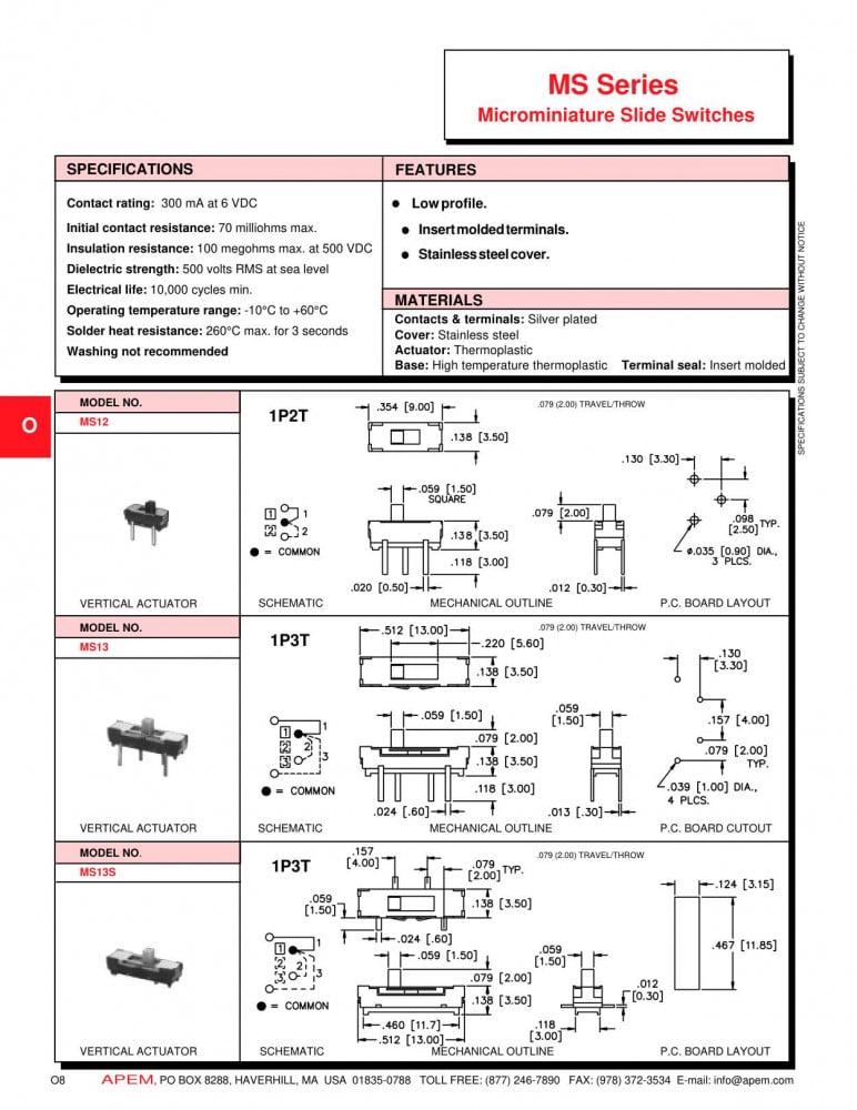 APEM MS13 datasheet page 1