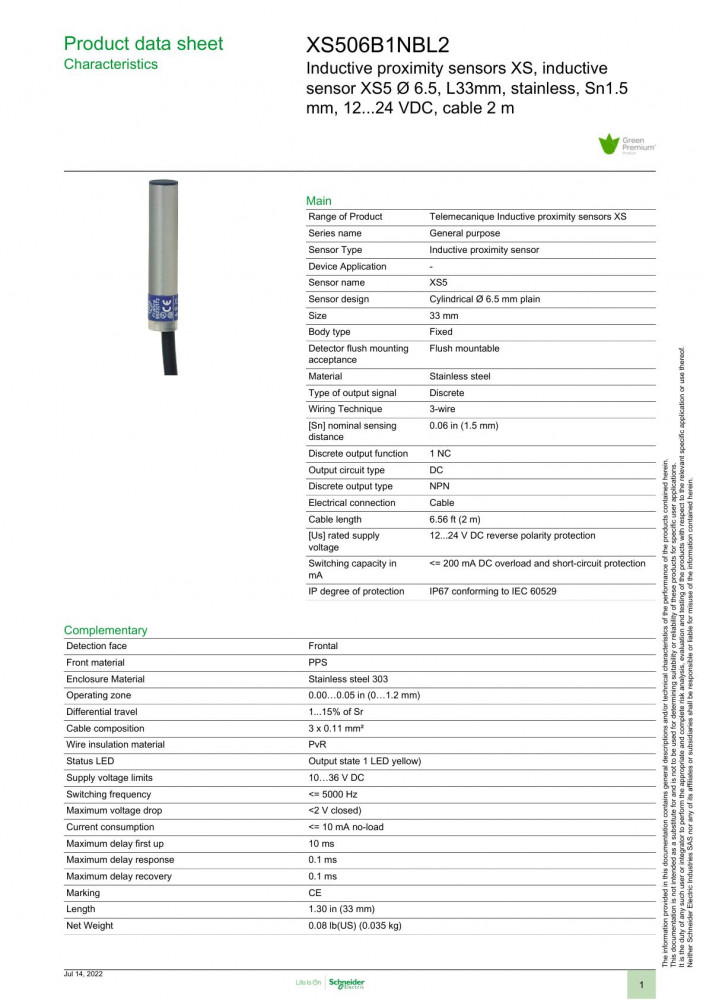 XS506B1NBL2 technical document page 1