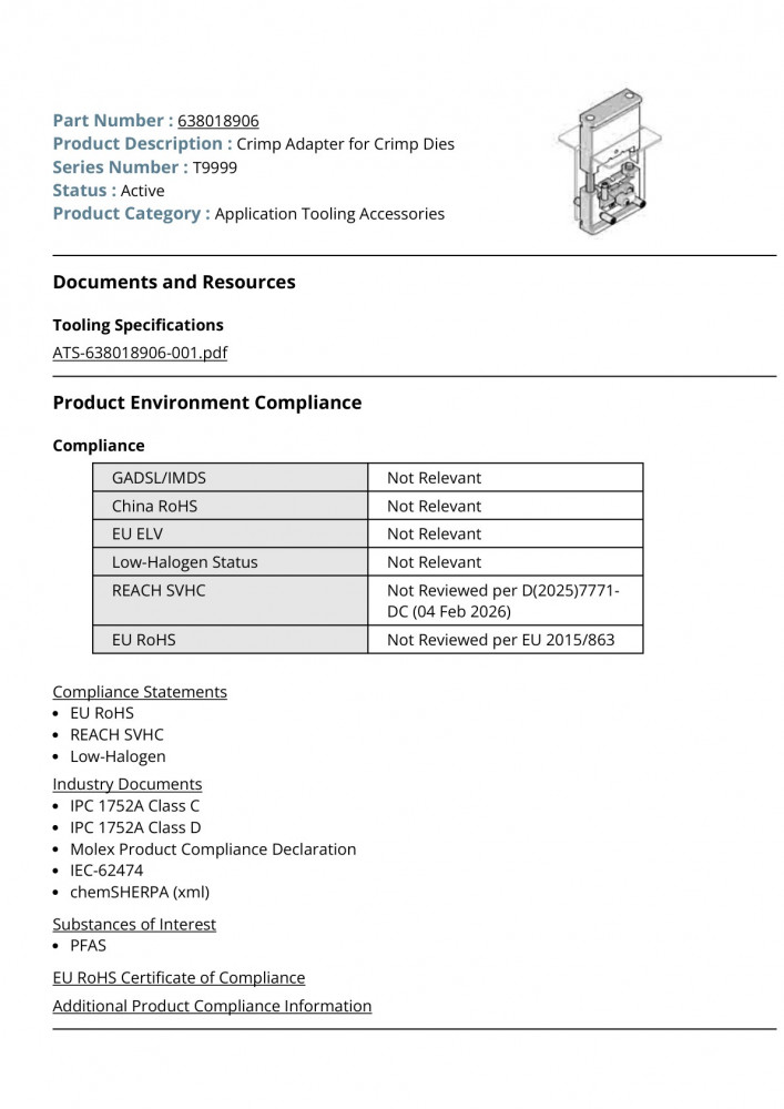 Molex 638018906 tooling document, page 1