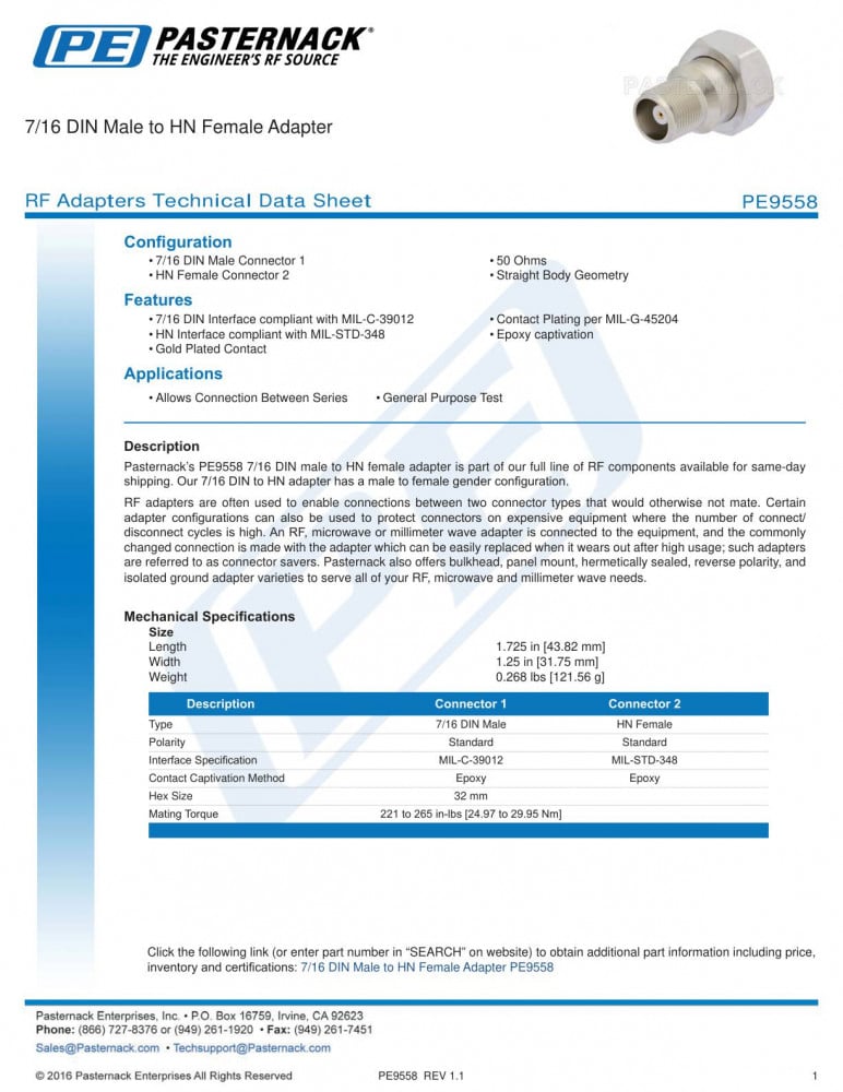 PE9558 technical document page 1