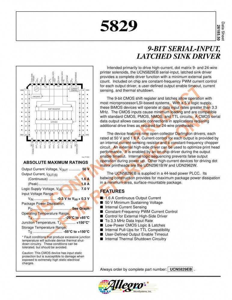 UCN5829EB datasheet page 1