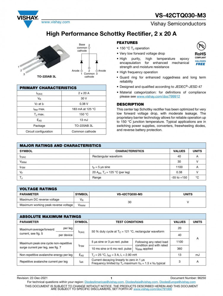 VS-42CTQ030-M3 datasheet page 1