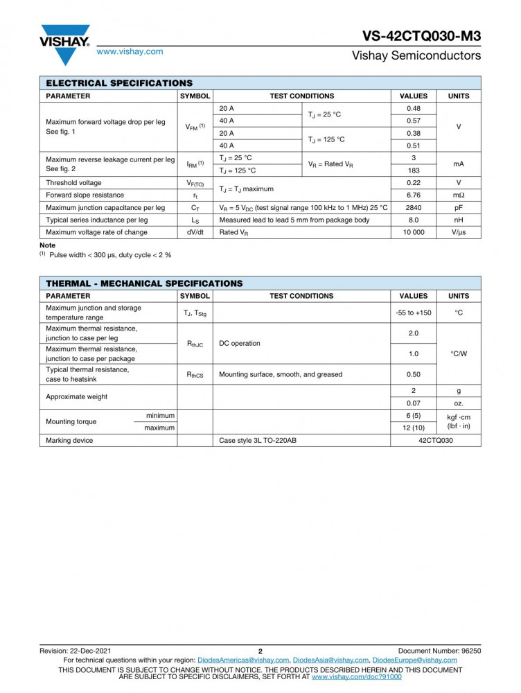 VS-42CTQ030-M3 datasheet page 2