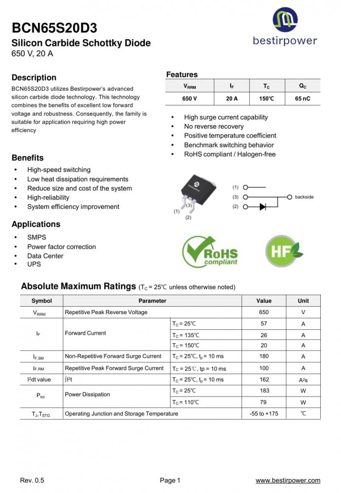 BCN65S20D3 datasheet page 1