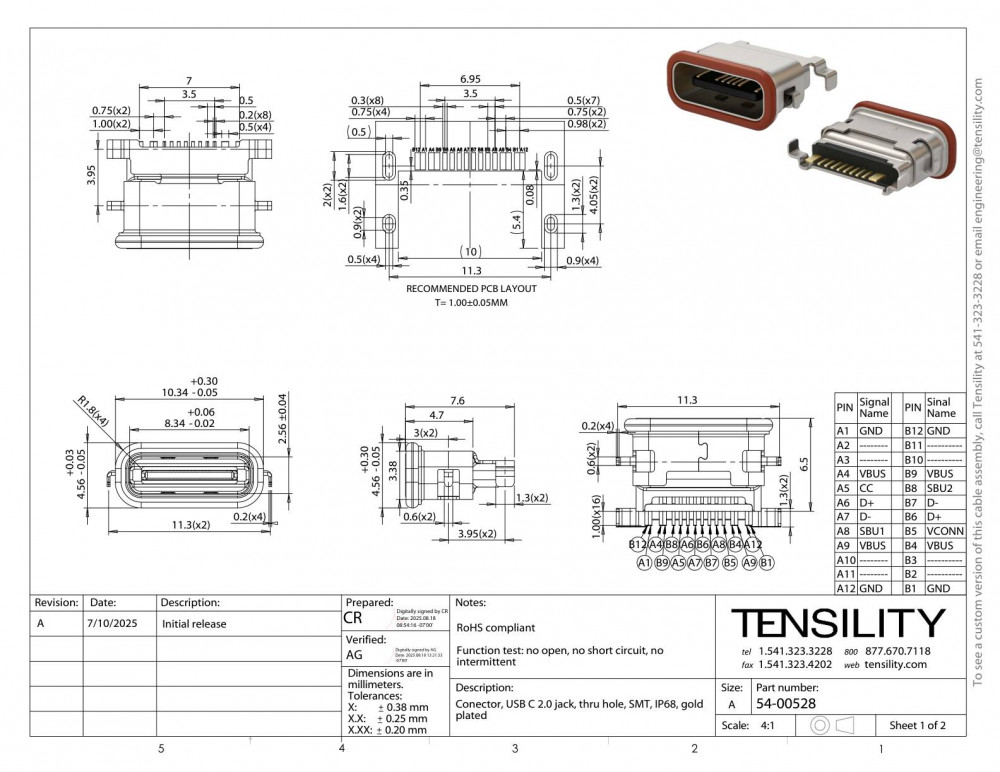 Tensility 54-00528 drawing, page 1