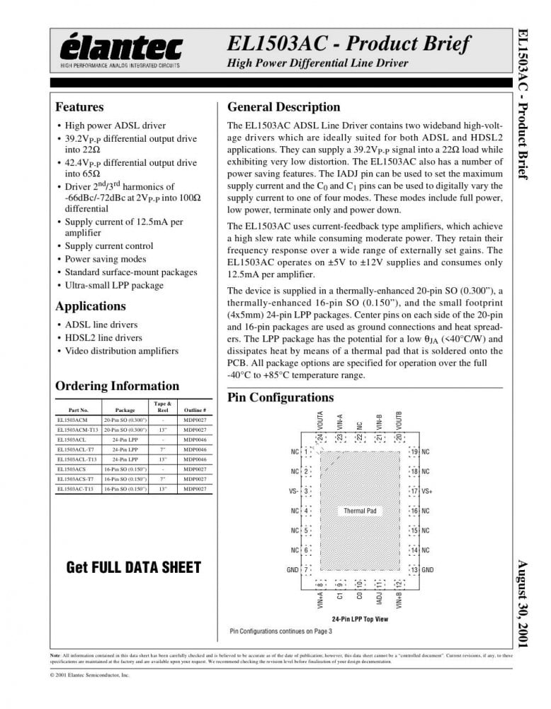EL1503AC datasheet page 1