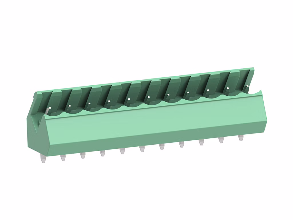 5.00mm Pitch Eurostyle 45° Angle PCB Header, Open Ends, 11 Circuits, Green for sale