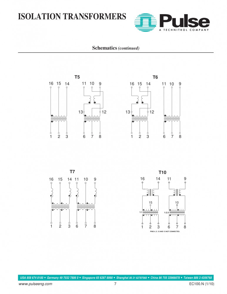 PULSE Ethernet magnetics catalog page 7
