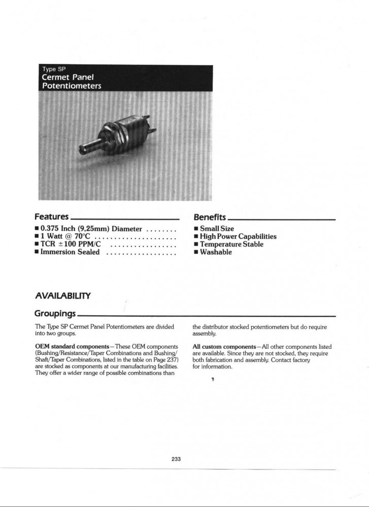 Honeywell Type SP potentiometer documentation page 1