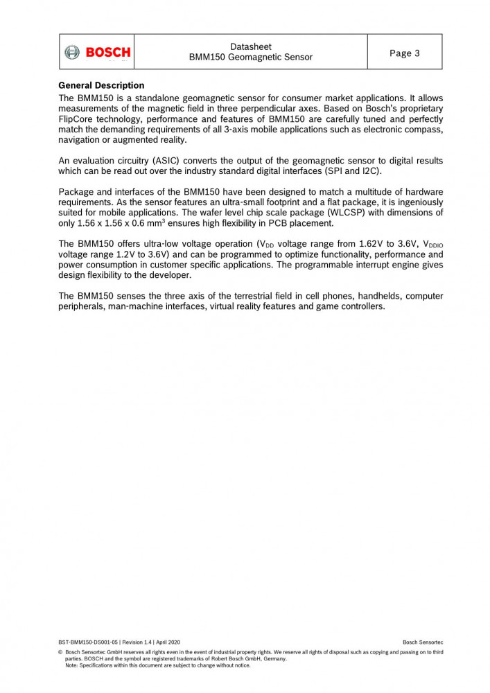 BMM150 datasheet preview, page 3