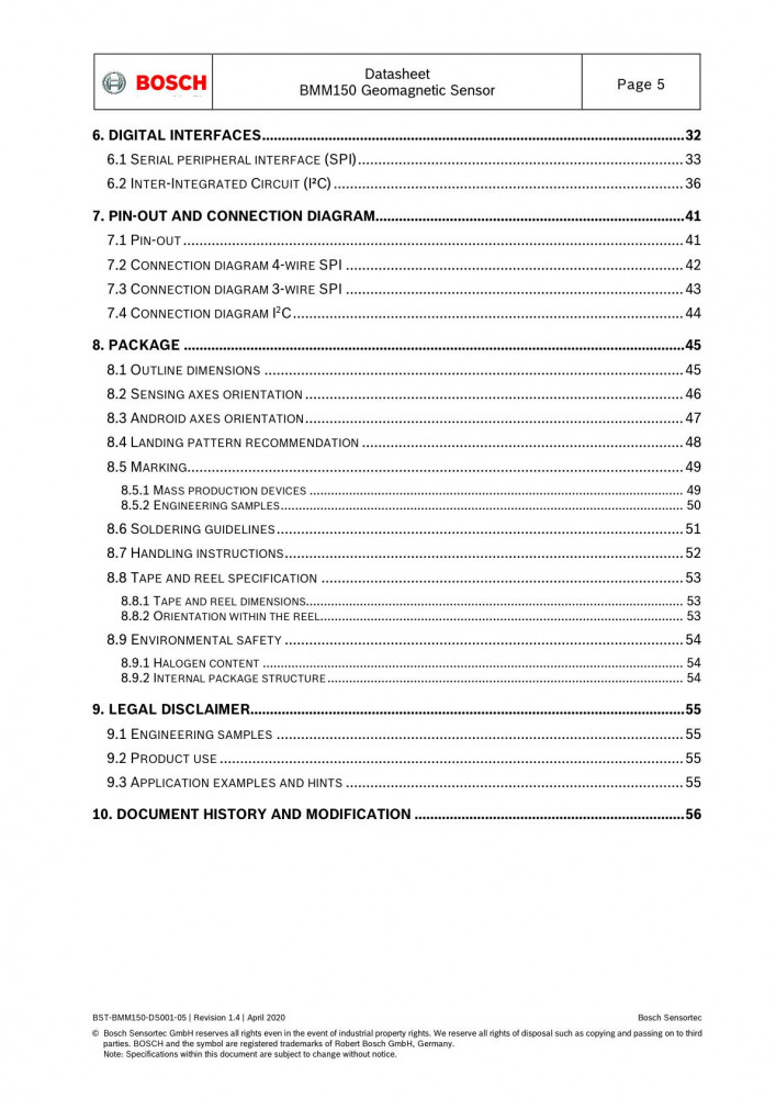 BMM150 datasheet preview, page 5