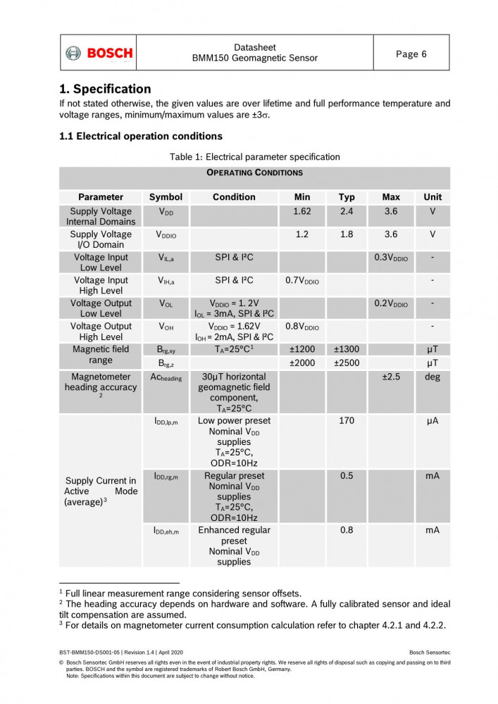 BMM150 datasheet preview, page 6