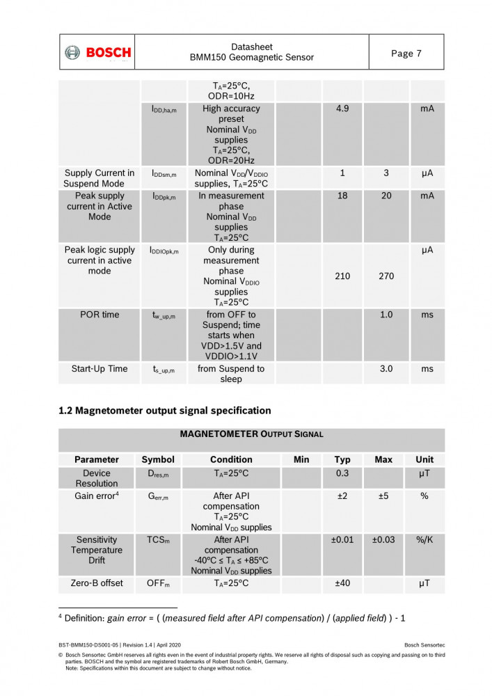 BMM150 datasheet preview, page 7