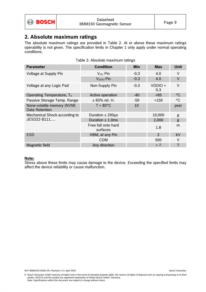 BMM150 datasheet preview, page 9