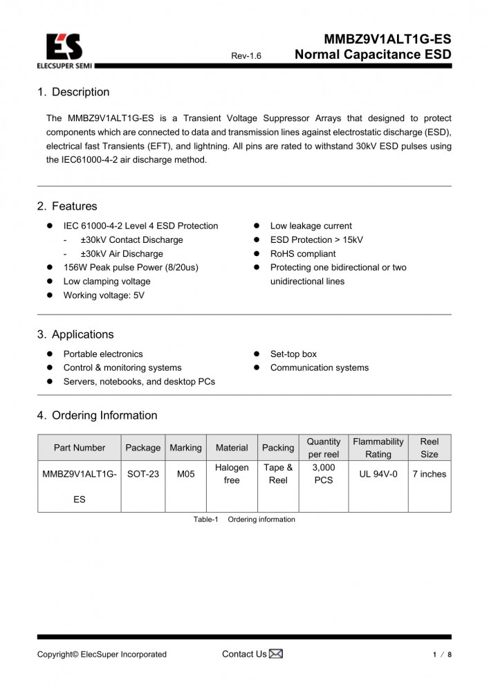 MMBZ9V1ALT1G-ES datasheet page 1