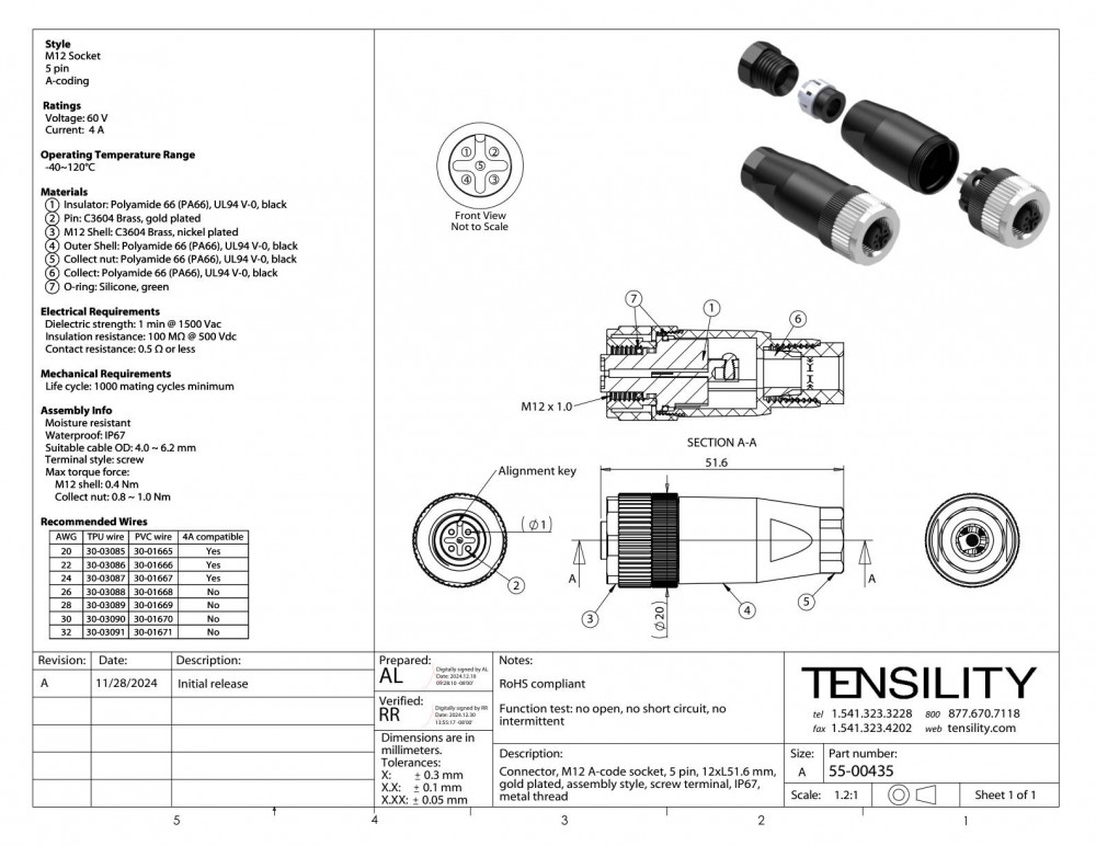 Tensility International 55-00435 product drawing and specification sheet