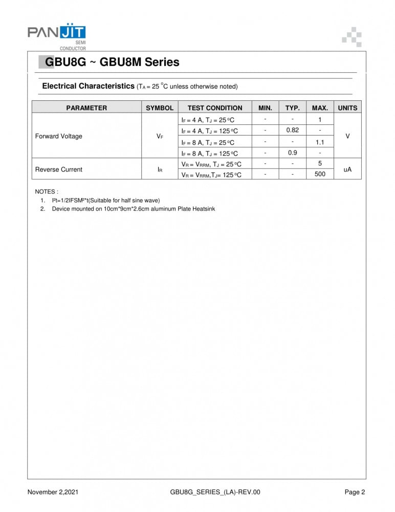 PANJIT GBU8M series datasheet page 2