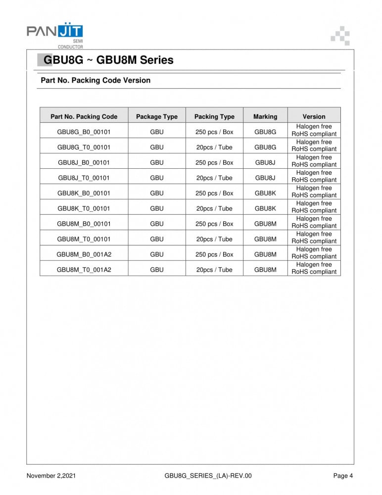 PANJIT GBU8M series datasheet page 4