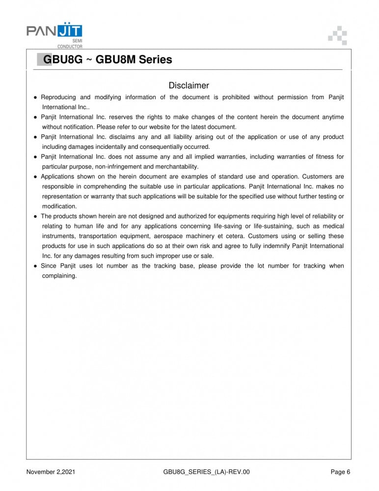 PANJIT GBU8M series datasheet page 6