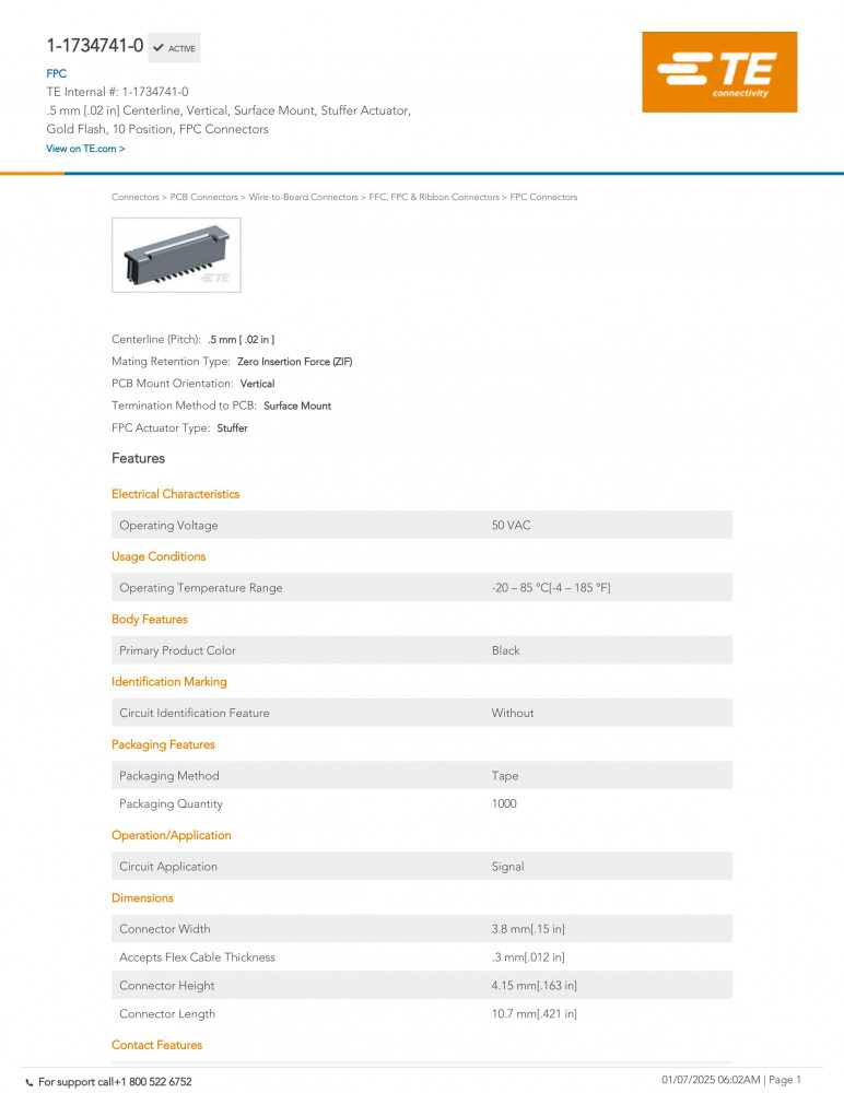 TE Connectivity document page 1