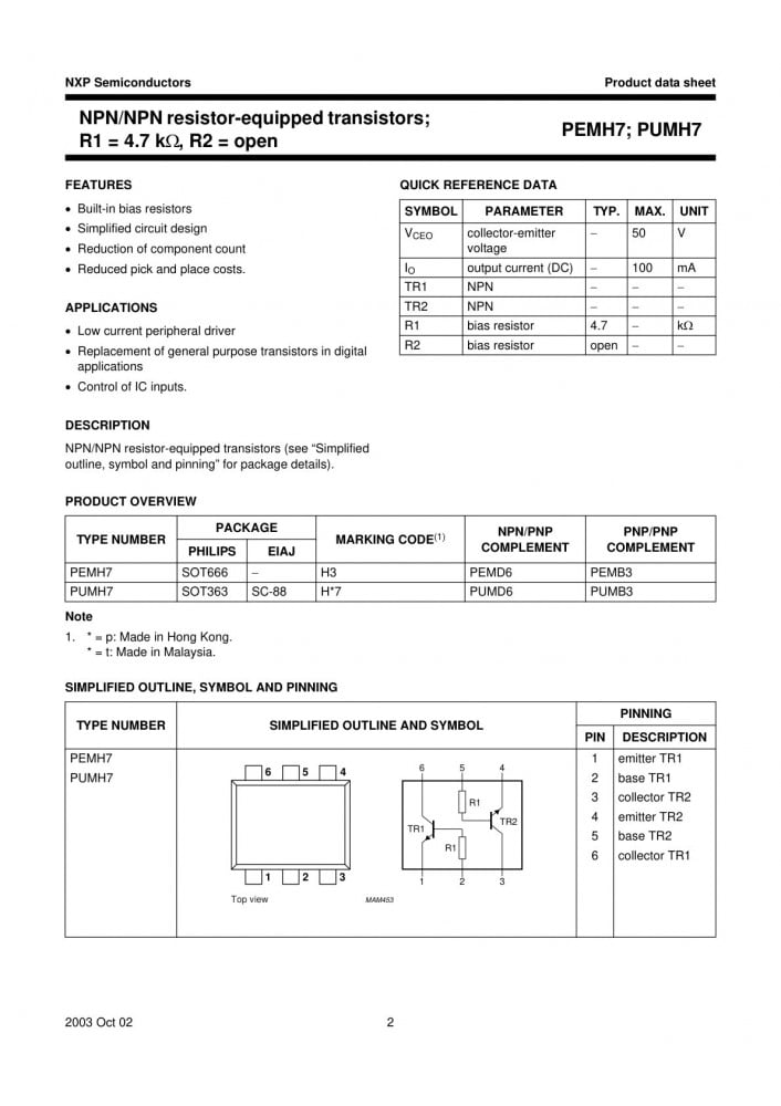 PUMH7F datasheet page 3