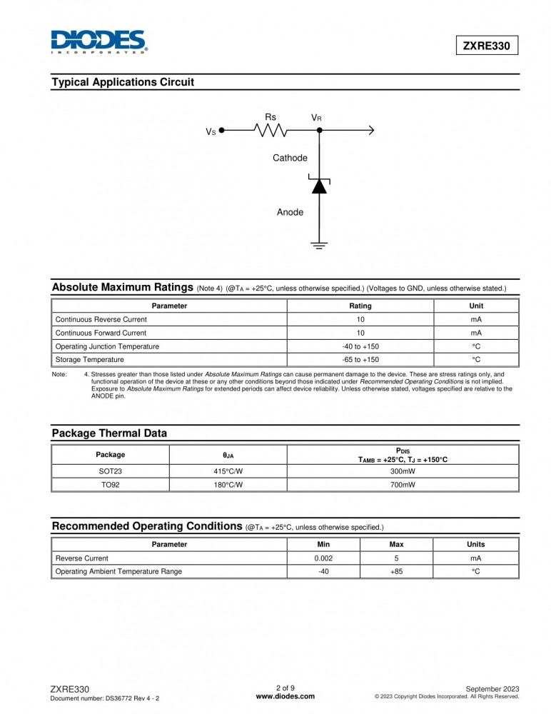 ZXRE330ESA-7 datasheet page 2