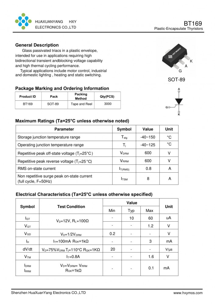 BT169 datasheet page 1